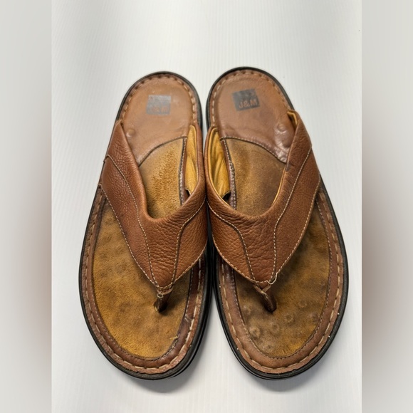 J & M | Shoes | Johnson Murphy Mens Tan Leather Sandals Flip Flips Size ...